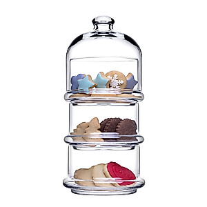 Pasabahce Patisserie Basic Set of 3 Stackable Domed Containers, Glass, Transparent, 12 x 26 cm, 12x26 cm