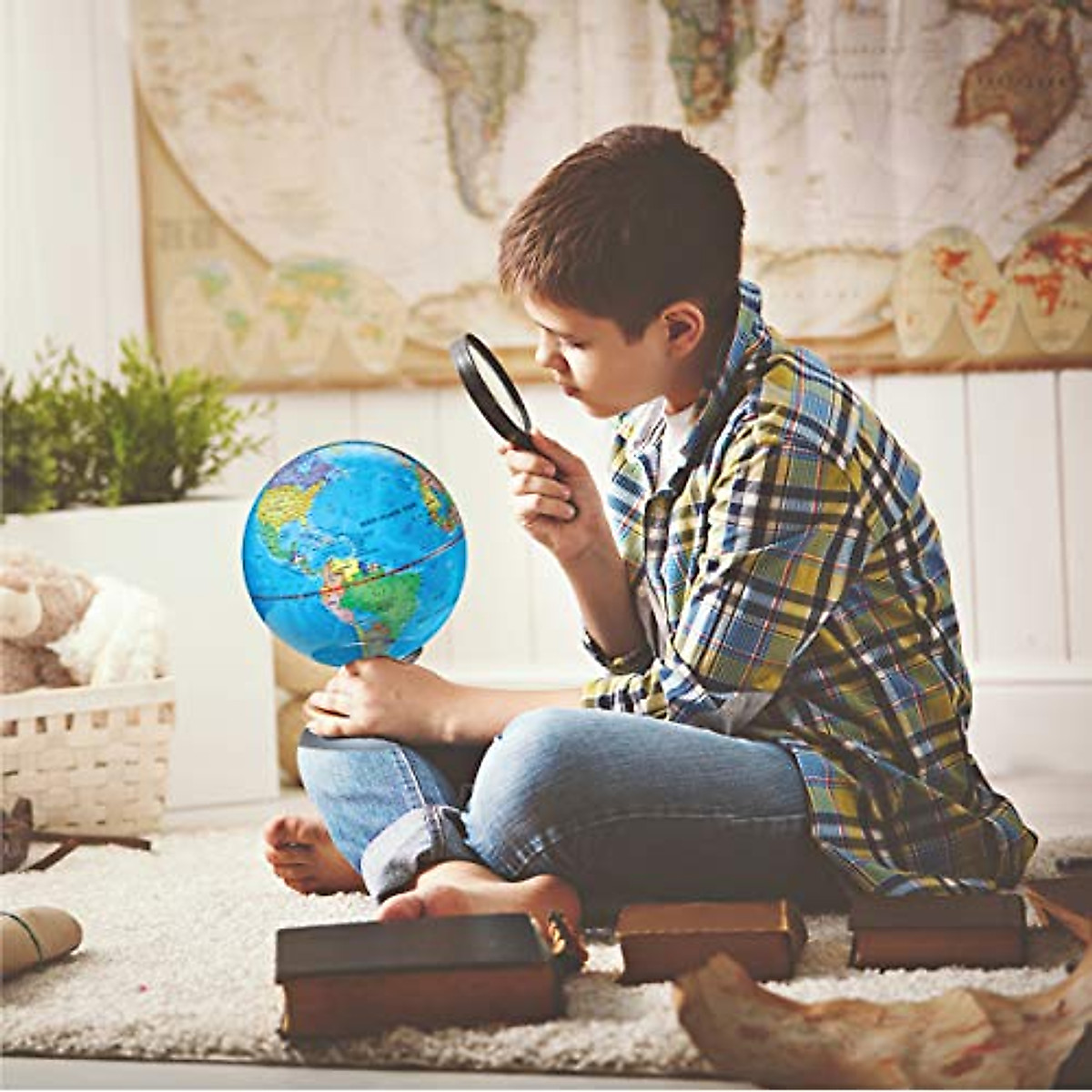 Discovery Kids 2-in-1 World Globe LED Lamp w/Day & Night Modes, STEM Geography Map Educational Toy for Children, Solar System, Light Up Cities and Countries, Rotating w/Display Stand