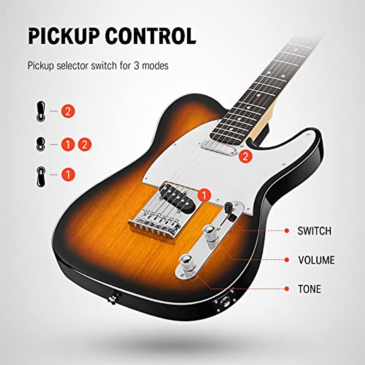 Donner Electric Guitar 39 Inch Electric Guitar DTC-100 Solid Body TC Style Electric Guitar Kit with Bag, Strap, Cable for Youth,Beginner Sunburst