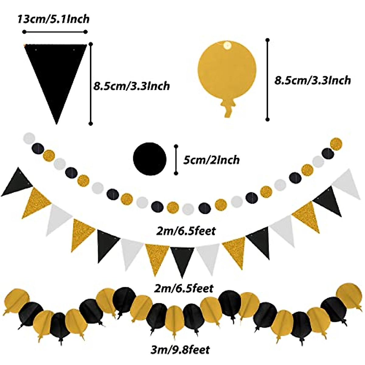 ZERODECO Party Decorations, 41 Pcs Black and Gold Papar Fans Pompoms Garlands String Tissue Paper Tassel for Graduation Congrats Grad New Years Wedding Birthday Party