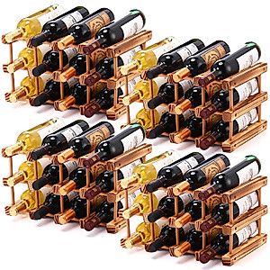 Kigley 4 Packs 48 Bottles Wine Racks Wood Stackable Modular Wine Holder Freestanding Modular Wine Bottle Storage Display Shelf Wood Wine Bottle Holder for Kitchen Bar Pantry Cellar (Brown)