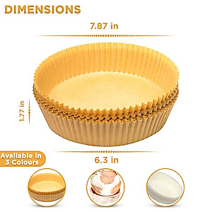 Qware Air Fryer Liners Disposable, 100Pcs Disposable Air Fryer Paper liners for Roasting, Frying and Baking, Oil Proof Airfryer Paper Liners for 3-5 QT (7.8 inches, Round-Brown)+Cooking Guide