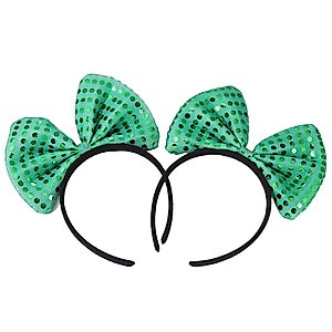 DRESBE Green Sequins Bowknot Headbands St. Patrick's Day Headband Festival Costume Accessories for Women and Girls(Pack of 2)