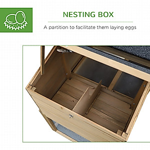 PawHut 69" Wooden Chicken Coop, Poultry Cage Hen House with Connecting Ramp, Removable Tray, Ventilated Window and Nesting Box, Natural