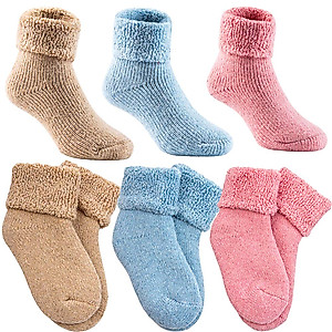 Baby Toddler Thick Wool Socks - Super Warm Soft Winter Solid Color Casual Crew Socks For Baby Girls Boys(Pack of 3)
