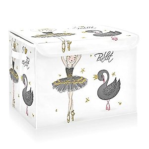 CaTaKu Lovely Black Swan Storage Bins with Lids and Handles, Fabric Large Storage Container Cube Basket with Lid Decorative Storage Boxes for Organizing Clothes