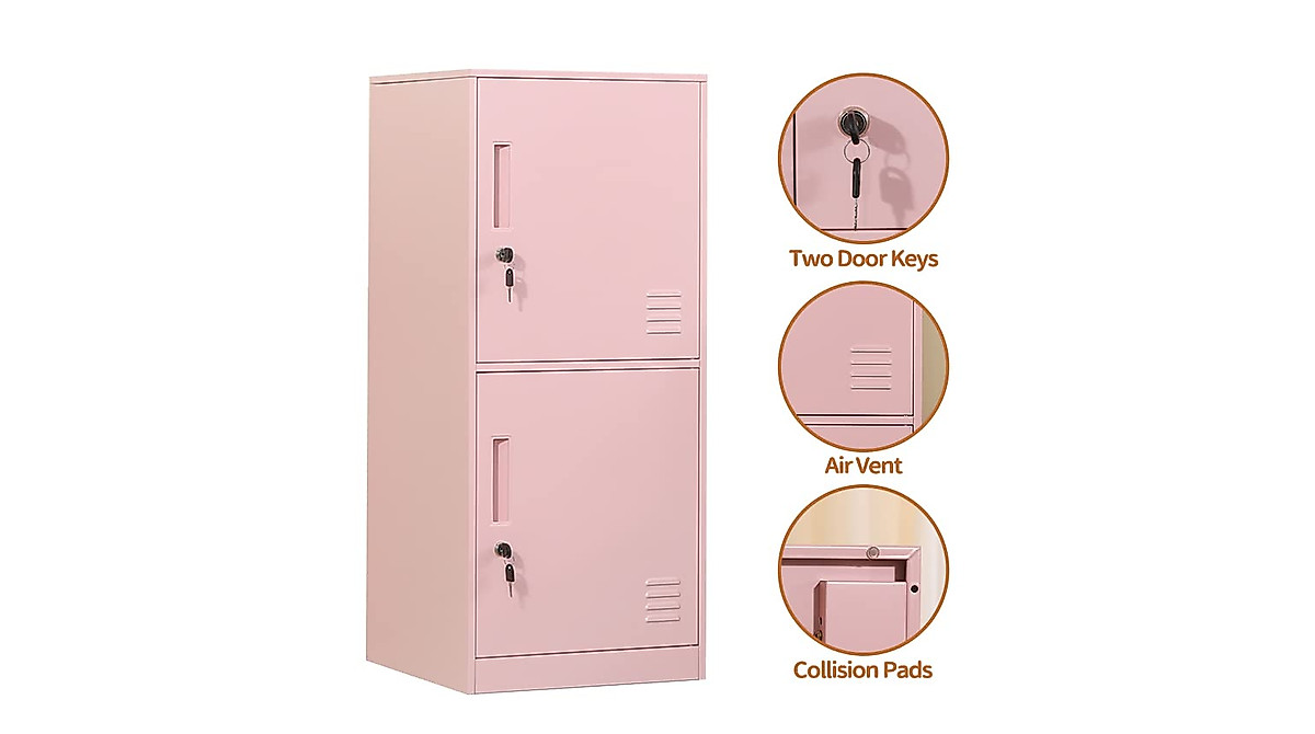 DAYTOYS 2 Door Pink Metal Locker for Kids - Durable & Stylish