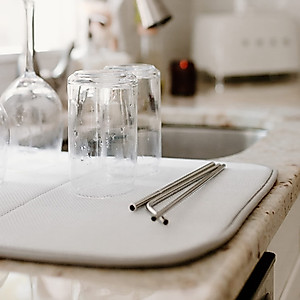 Full Circle Supermatural Dish Kitchen Sink Accessories, Recycled Microfiber Dish Mat, Gray