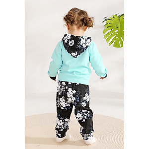 HAPPYMA HappMA Infant Baby Girl Fall Outfits Long Sleeve Floral Hoodie Tops Pants Clothes Set 6-12(80), Green+black, 6-12 Months