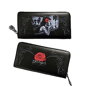 DGA Rockabilly Day of the Dead My Style Red Rose Womens Clutch Zippered Wallet