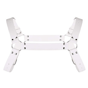 PU Leather Chest Harness Strong And Sturdy Shoulder Strap Body Comfortable Belt Punk Gothic Cosplay Clubwear Costume for Mens (White B)
