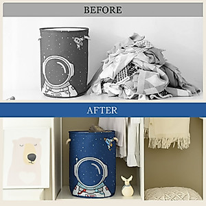INough Kids Laundry Hamper for Boys, Toy Box Baby Hamper Laundry Baskets, Boys Room Decor Large Collapsible Waterproof Round Linen Laundry Hamper with Handles for Playroom, Bedroom (Astronaut)