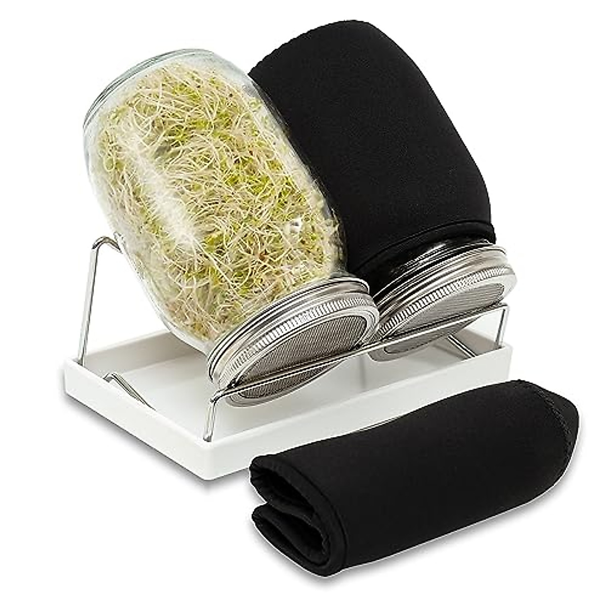 Sprouting Jar Kit Microgreens Grower - Set of 2 Wide Mouth Mason Jars with Stainless Steel Sprout Lids - Sprouter for Growing Broccoli Alfalfa Mung Bean Seeds - FUASHA