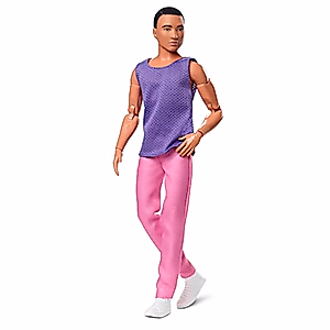 Barbie Looks Ken Doll with Black Hair Dressed in Purple Mesh Top and Pink Trousers, Posable Made to Move Body, 6 years and older