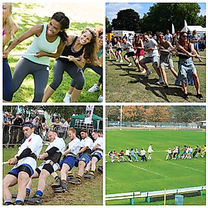 X XBEN 35 Feet Tug of War Rope with Flag for Kids, Teens and Adults, Soft Polypropylene Rope Games for Team Building Activities, Family Reunion, Birthday Party-15 ft,55 ft,110 ft White