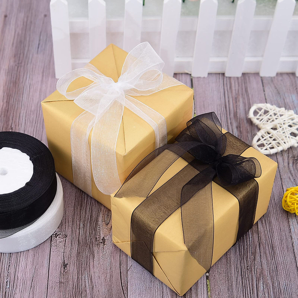 Hapeper 2 Rolls 1 Inch Sheer Organza Chiffon Ribbons for Gift Wrapping DIY Crafts Party Decoration, 50 Yards/ Roll (Light Purple, Light Blue)