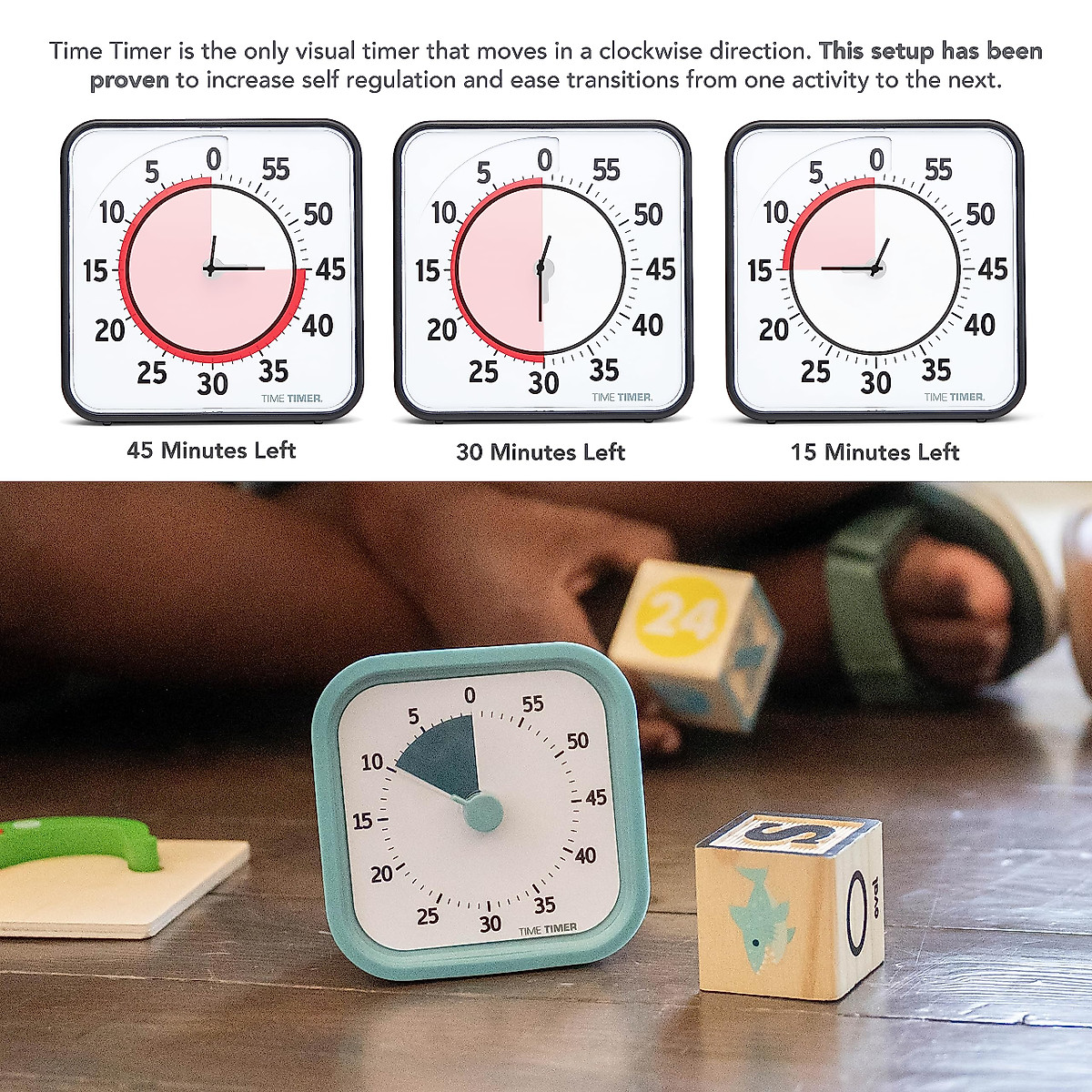 TIME TIMER Home MOD - 60 Minute Kids Visual Timer Home Edition - for Homeschool Supplies Study Tool, Timer for Kids Desk, Office Desk and Meetings with Silent Operation (Lake Day Blue)