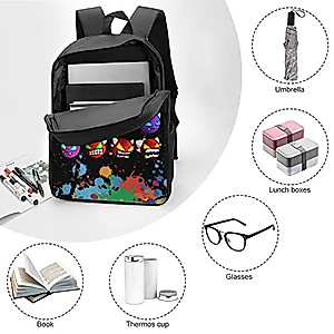 ONBJKPLG Geometry Dash Anime Backpack 17 Inch Cute Funny Bookbag Casual Laptop Daypack for Travel Picnic Camping