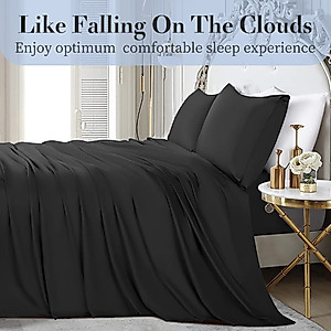 Shilucheng 100% Cotton Sheets Set - 1000 Thread Count，Luxury Egyptian Cotton Bed Sheets，Breathable & Cooling Bedding and Pillow Cases, 16 Inch Deep Pocket - 4 Piece (Black, Full)