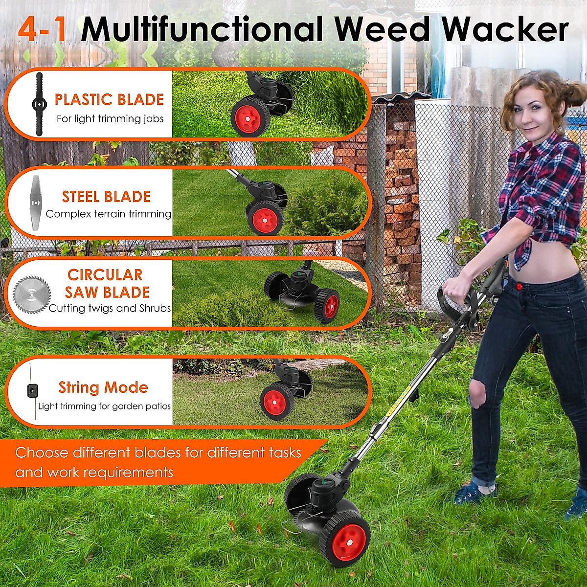 Powerful Cordless Weed Wacker, 21V Electric Brush Cutter with 2.0Ah Battery, Foldable Design, Lightweight and Versatile 3-in-1 Weed Eater for Garden, Lawn, and Yard