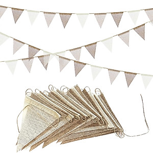 YUNSHANGMO 24 Pcs Triangle Pennant Flags Banner, Beige Imitated Burlap Bunting Banners for Boho Style Engagement Weeding Baby Shower Party Decor, Festival Classroom Hanging Decoration