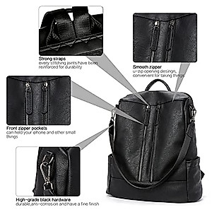 BROMEN Women Backpack Purse Leather Anti-theft Travel Backpack Fashion Shoulder Handbag Black