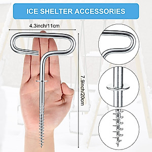 Hotop Ice Anchor Fishing Tent Stakes, Ice Fishing Shelter Anchor Ice Shanty Anchor Outdoor Camping Tent Threaded Tent Peg 235 Carbon Steel Accessories for Ice Fishing Winter Fishing Tent (4 Pieces)
