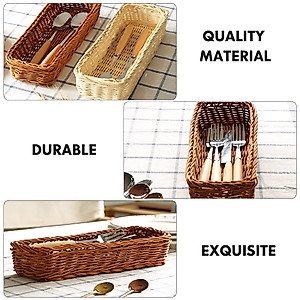 BESPORTBLE Wicker Cutlery Basket Rectangular Woven Baskets Bins Woven Forks Knives Spoons Storage Organizer Box Seagrass Basket for Silverware