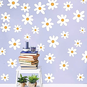 Runtoo White Daisy Flower Wall Art Stickers Boho Floral Wall Decals for Nursery Living Room Girls Bedroom Wall Decor