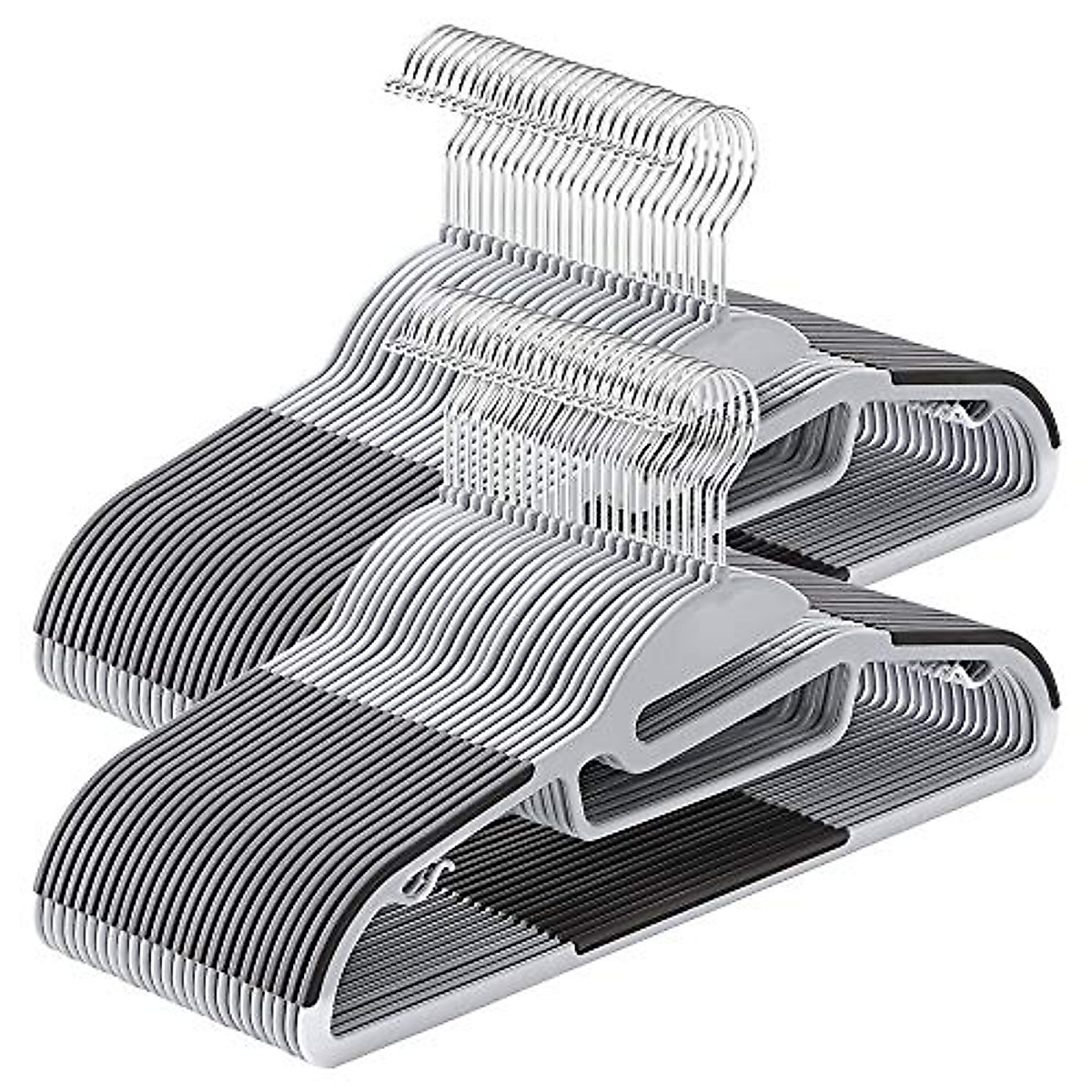 SONGMICS 50 Pack Coat Hangers, Premium Quality Plastic Suit Hangers, Heavy-Duty, S-Shaped Opening, Non-Slip, Space-Saving, 360º Swivel Hook, 16.3 Inches Long, Light Gray and Dark Gray UCRP41G-50