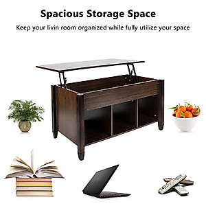 MTFY Lift Top Coffee Table, Modern Wood Home Living Room Furniture Coffee Table Desk with Hidden Compartment Storage Shelf (Brown)