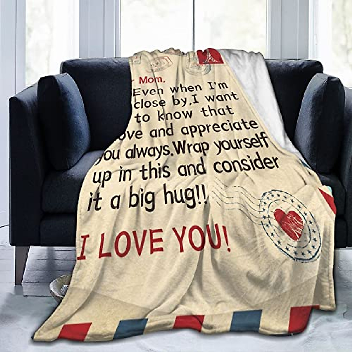 MOWIPOWI to My Mom Blanket from Daughter and Son Mom Blanket,Gifts for Mom,Throw Blanket to My Mom from Daughter Son,Kiss Hug Letter to Mom Airmail Fleece Blanket, Best Mom Ever Gifts,