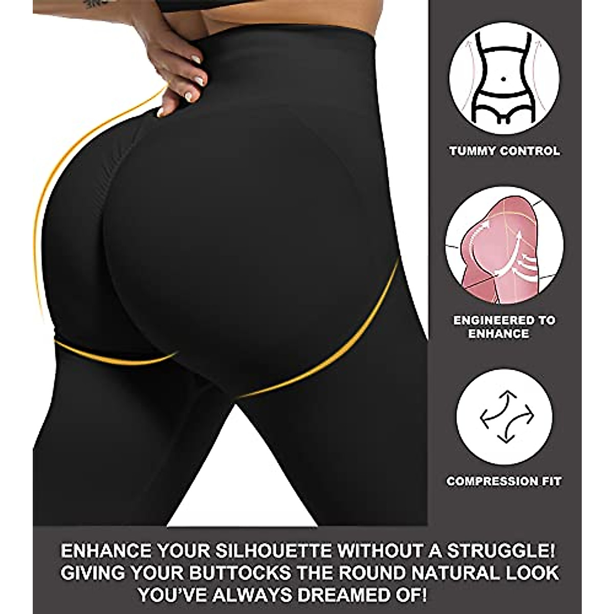 CHRLEISURE 3 Piece Butt Lifting Leggings for Women, Gym Workout Scrunch Butt Seamless Yoga Leggings (Black, DGray, Blue, M)-1