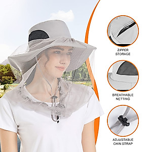 Mosquito Net Hat - Safari Sun Visor Hat with Removable Bug Net for Outdoor Men and Women