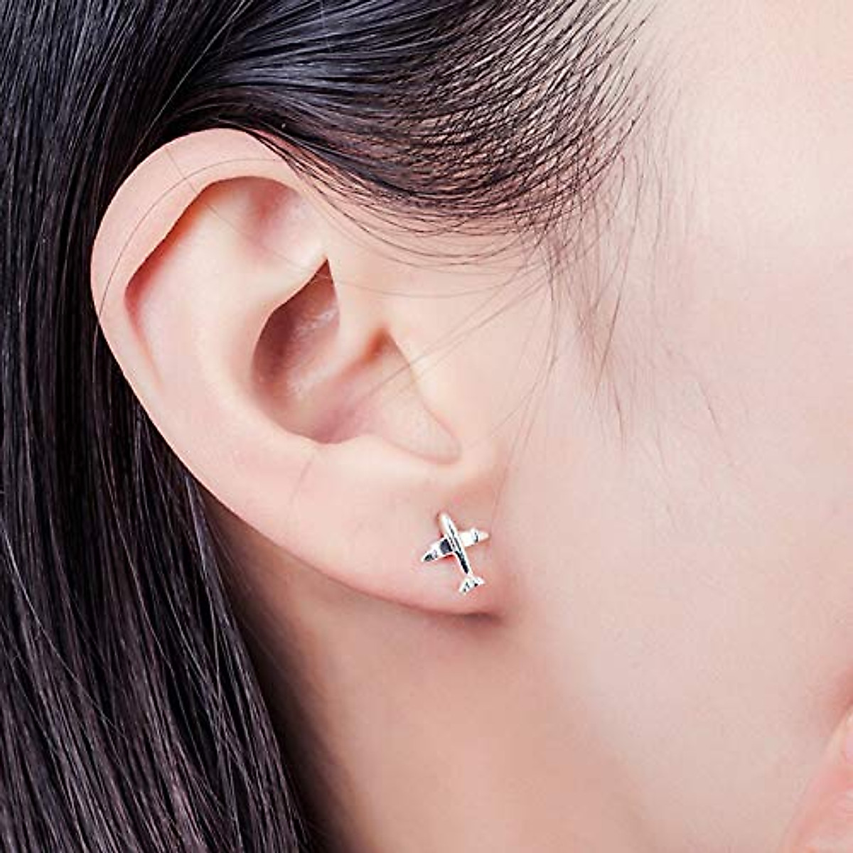 Tiny Airplane Stud Earrings Cute Aircraft Frog Fox Giraffe Earrings for Women Men-Airplane