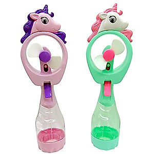 Unicorn Misting Spray Bottle Fan Kids Personal Cooling Mist Portable Handheld Humidifier Powered Fans with Mist for Girls, Set of 2