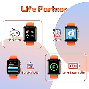 Kids Smart Watch for Boys Girls with Games, Children Educational Smartwatch with Camera Bedtime Stories Music Alarm Pedometer, Smart Watch for Kids Toy Gifts for Toddlers 3 4 5 6 Years Old (Orange)
