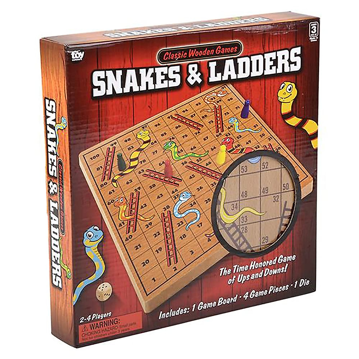 The Dreidel Company Classic Wooden Board Games, Great for Prizes, 10" (10" Wooden Snakes & Ladders)