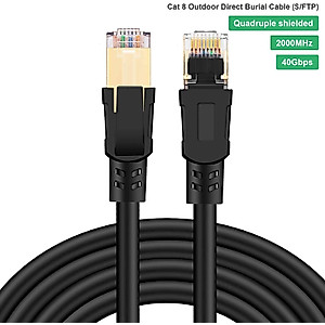 veetcom Cat8 Ethernet Cable 100FT, High Speed 26AWG Cat8 LAN Network Cable 40Gbps, 2000Mhz with Gold Plated RJ45 Connector, Heavy Duty Weatherproof S/FTP UV Resistant for Modem, Router/Gaming/Xbox