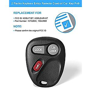 Keyless Entry Remote Control Car Key Fob Replacement for Chevy S10 Silverado Suburban Avalanche Tahoe, GMC Yukon Sonoma Sierra, Cadillac Escalade, 3 Button KOBLEAR1XT (2 Pack)