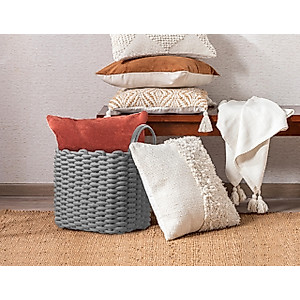 Stor-All Cotton Woven Basket for Organizing, Storage Baskets for Shelves, Woven Baskets for Storage, Laundry Baskets (White)