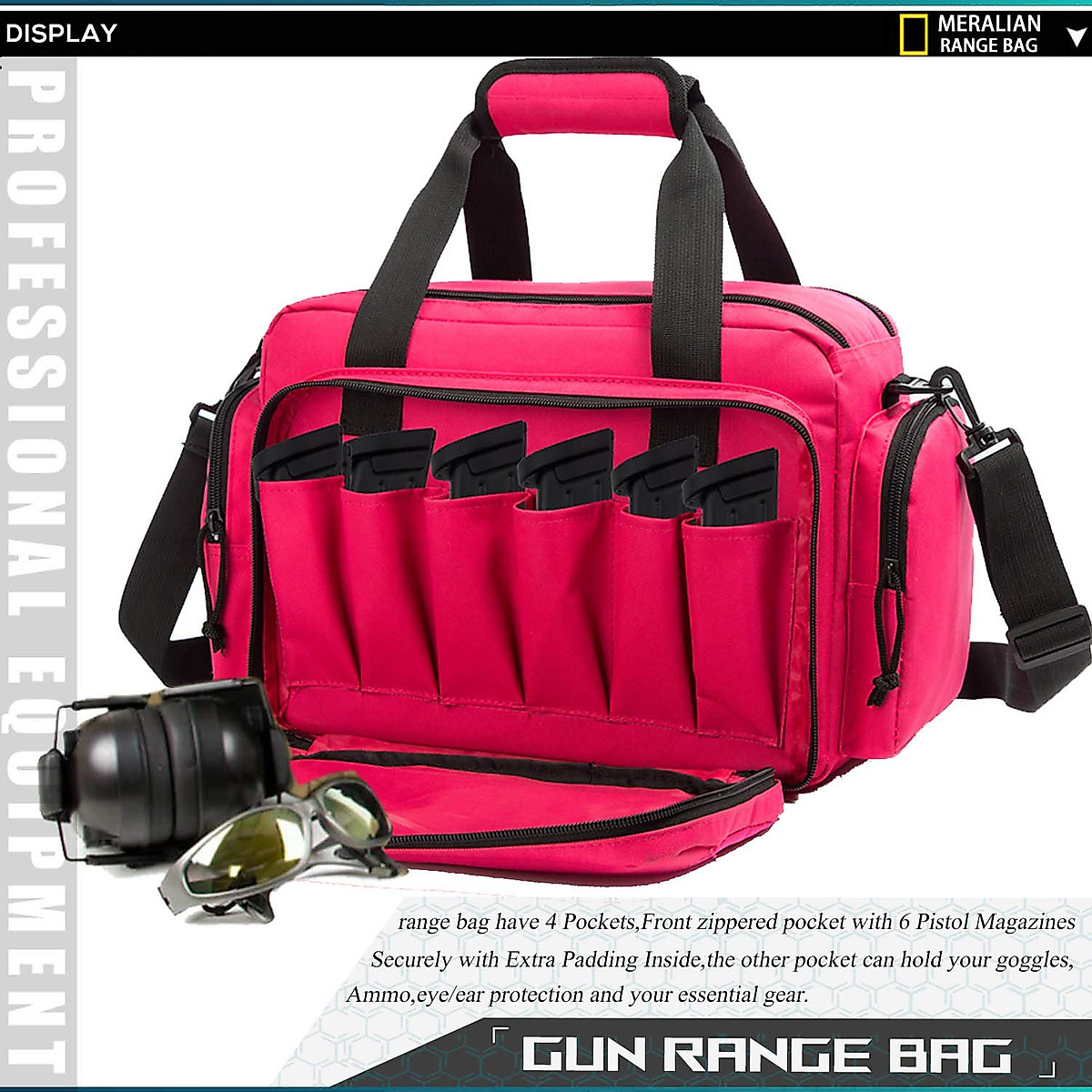 MERALIAN Range Bag - Tactical Gun Bag for Handguns, Pistols and Ammo. Padded Shooting Duffle Bag for Hunting. (Pink)