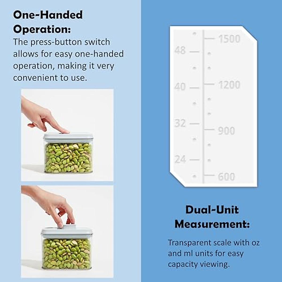 EE Airtight Food Storage Containers Set with Lids - Stackable BPA-Free Containers for Kitchen Pantry Organization, Ideal for Cereal, Snacks, Flour, Sugar, Coffee, and Spaghetti (8-piece)