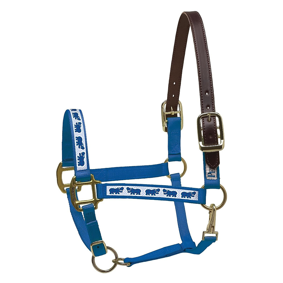 Perri's Leather Horse Royal Blue with Hippos Nylon Ribbon Safety Halter