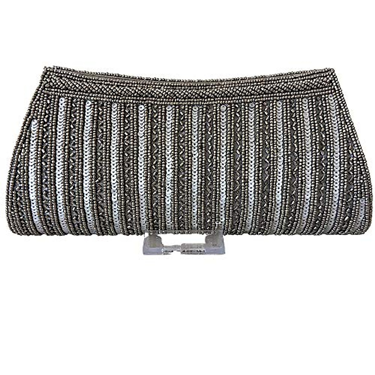 CRAFT BAZAAR Women's Handmade Beaded Wristlet Clutch Purse Sequin Evening Clutch For Brides Weddings Parties (Gray)