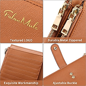 FALAN MULE Women's Leather Double Zip Around Wristlet Wallet Ladies Clutch handbag