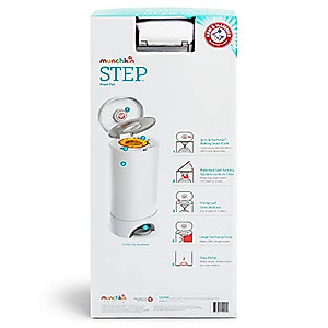 Munchkin Step Diaper Pail Powered by Arm & Hammer, #1 in Odor Control, Award-Winning, Includes 1 Refill Ring and 1 Snap, Seal & toss Bag