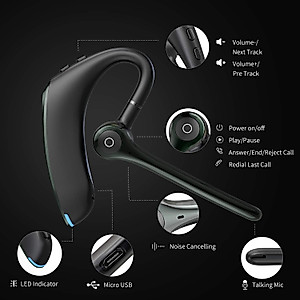 Bluetooth Headset,Wireless Bluetooth Earpiece V5.0 Dual Mic Noise Cancelling Earphone Built-in 2Mic 16Hrs Hands-Free Calling for Driving/Business/Office/Trucker with iPhone Android Cell Phones (Green)