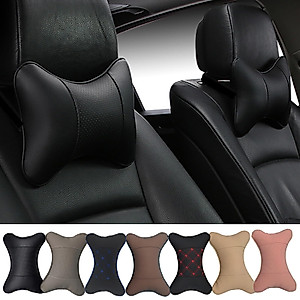 yuhuru Car Neck Pillows Both Side Pu Leather 2pieces Pack Headrest Fit for Most Cars Filled Fiber Universal Car Pillow (Black)