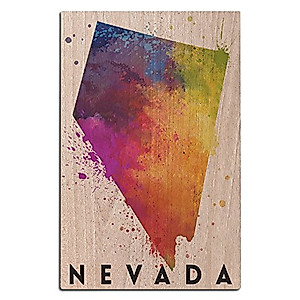 Nevada, State Abstract Watercolor Birch Wood Wall Sign (12x18 Rustic Home Decor, Ready to Hang Art)